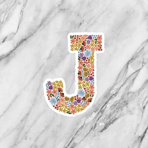 Floral Letter J Monogram Initial Vinyl Sticker - Etsy