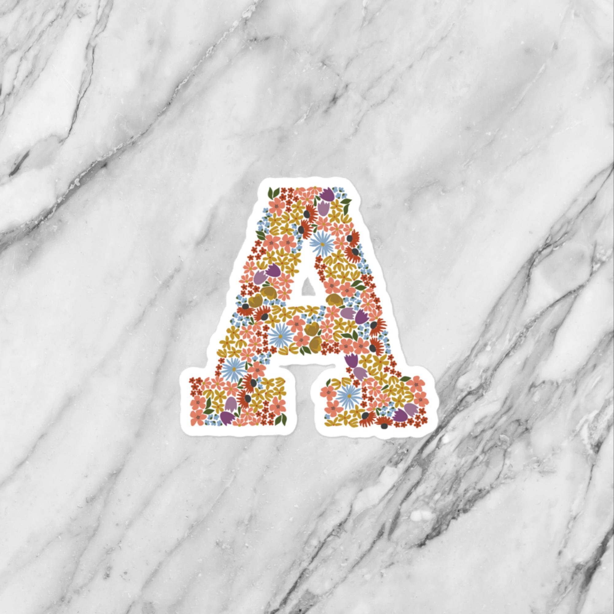 Floral Letter A Monogram Initial Vinyl Sticker - Etsy