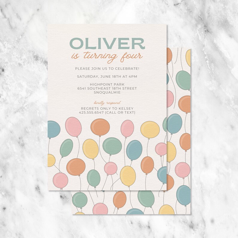 Balloons Birthday Party Invitation Template | Customizable Canva ...