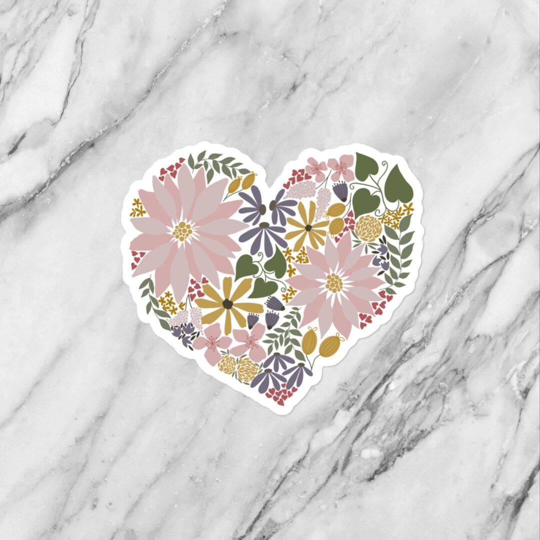 Floral Heart Vinyl Sticker - Etsy