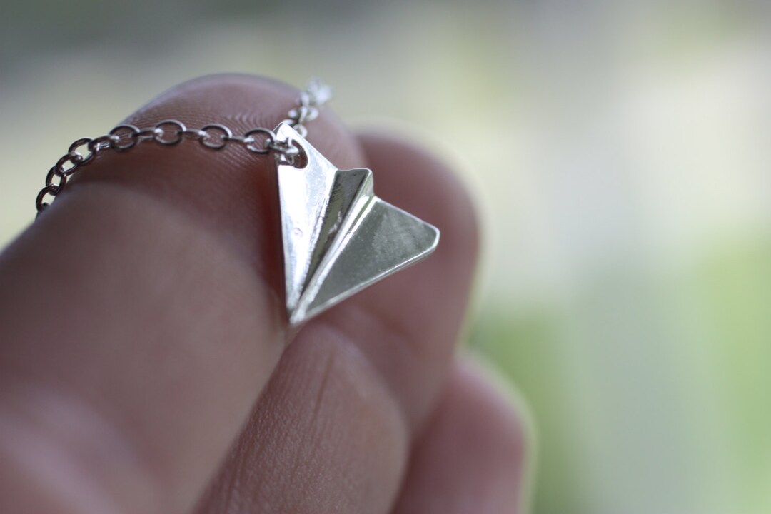 Silver Origami Paper Plane Necklace, Silver Plane Pendant Necklace ...