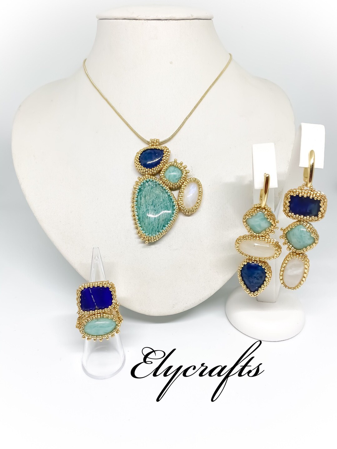 DISTANT ISLAND Natural Amazonite, Rainbow Moonstone and Lapislazuli ...