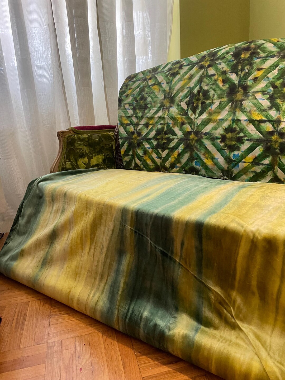 2.7 Yards, Jab Fabric- "cheeky Stripe" Yellow- Emerald Green- Ombré ...