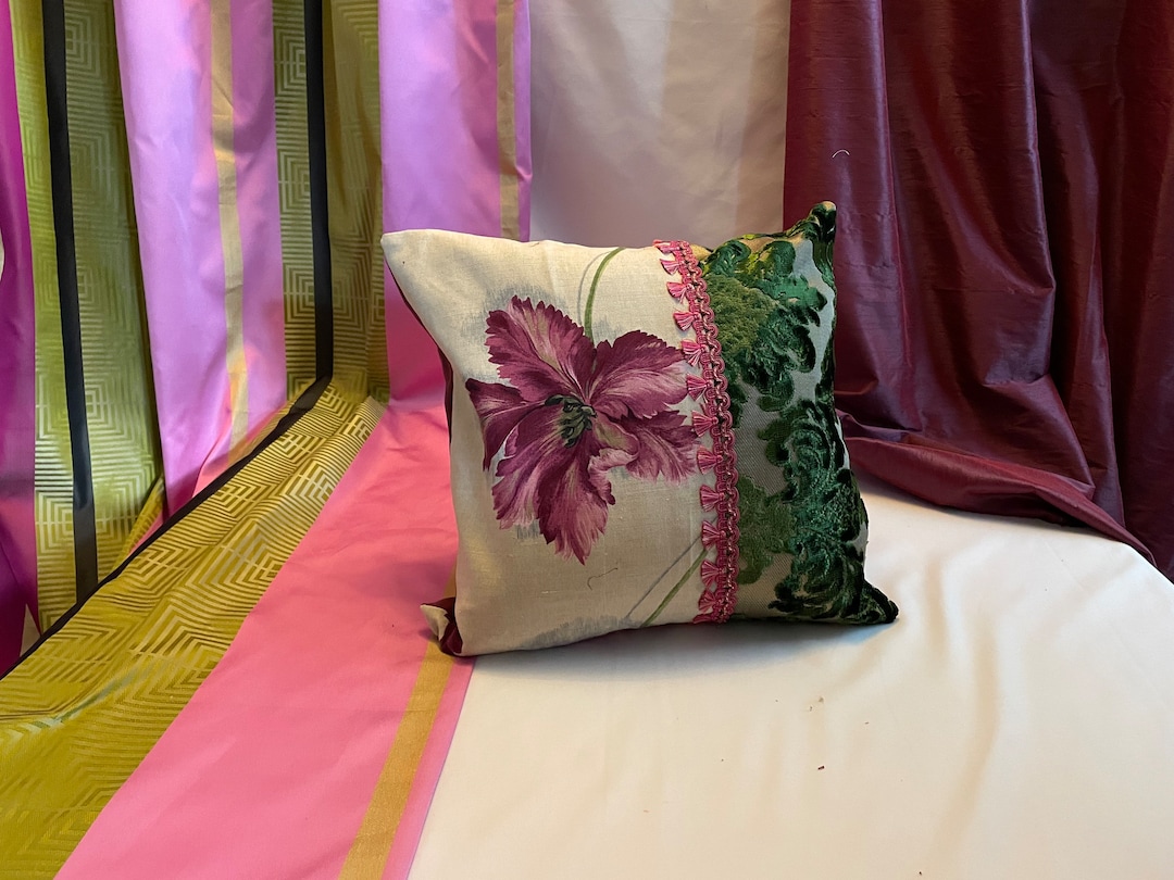 16”/16” Designers Guild “greville” Velvet and Printed Linen, Decorative ...