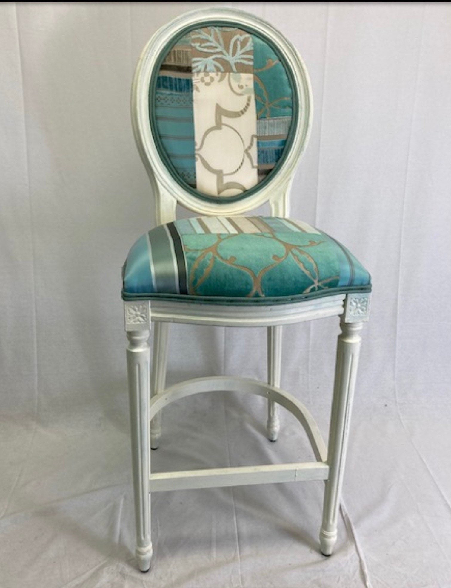 Upholstered Antique Dining Chair Repurposed in Turquoise and - Etsy