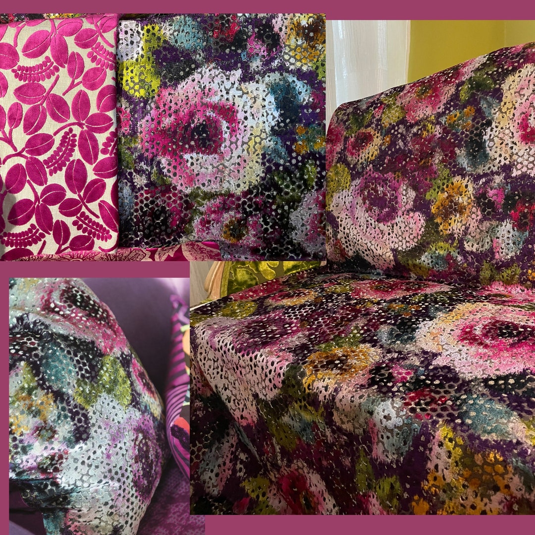 Designers Guild MATTIAZZO DAMSON Velvet Weave Upholstery Fabric, Floral ...