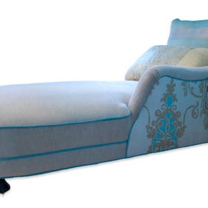 Upcycled, Upholstered- 1940's Chaise Lounge- Aqua Blue- Beige ...