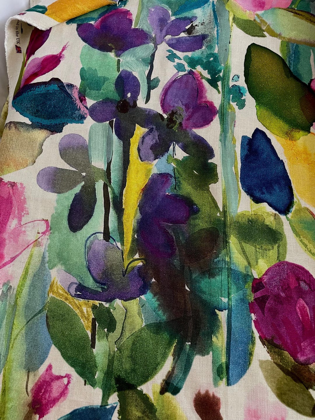 Bluebellgrey Fabric-teal- Green-magenta, Printed Linen Curtain Fabric ...