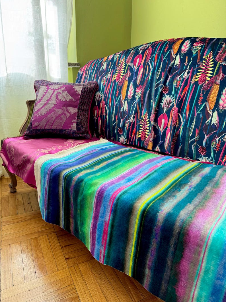 Botanical, Floral Printed Velvet , Black Pink Green From Jane Hall ...