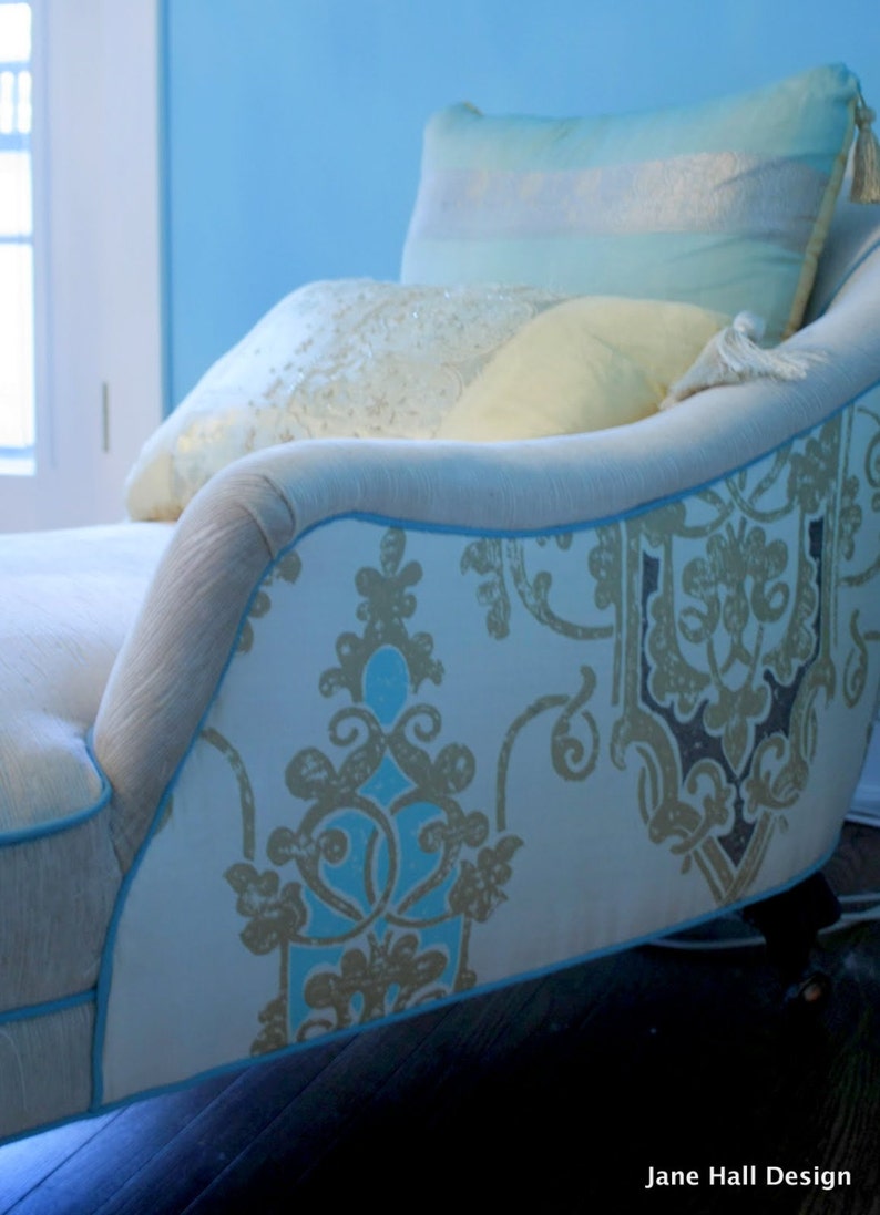 Upcycled, Upholstered- 1940's Chaise Lounge- Aqua Blue- Beige ...