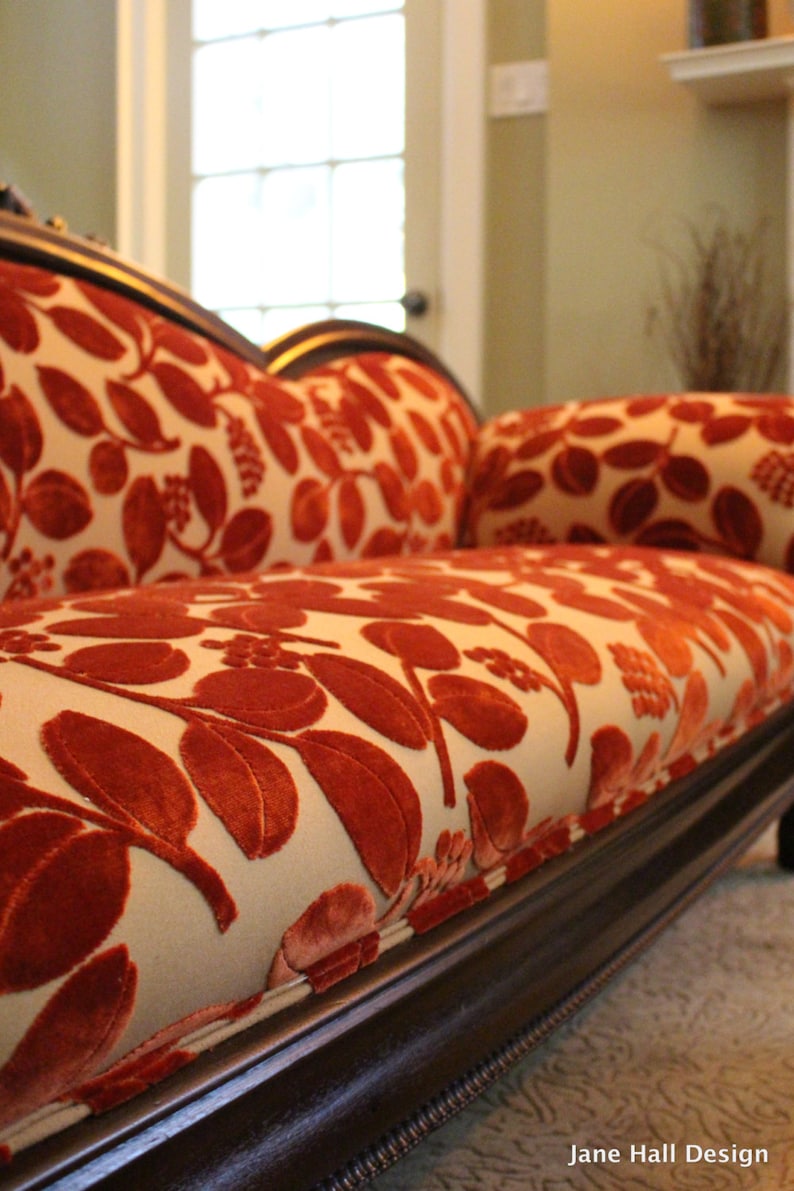 Upcycled-antique Victorian Upholstered Sofa Terra Cotta Cut Velvet ...