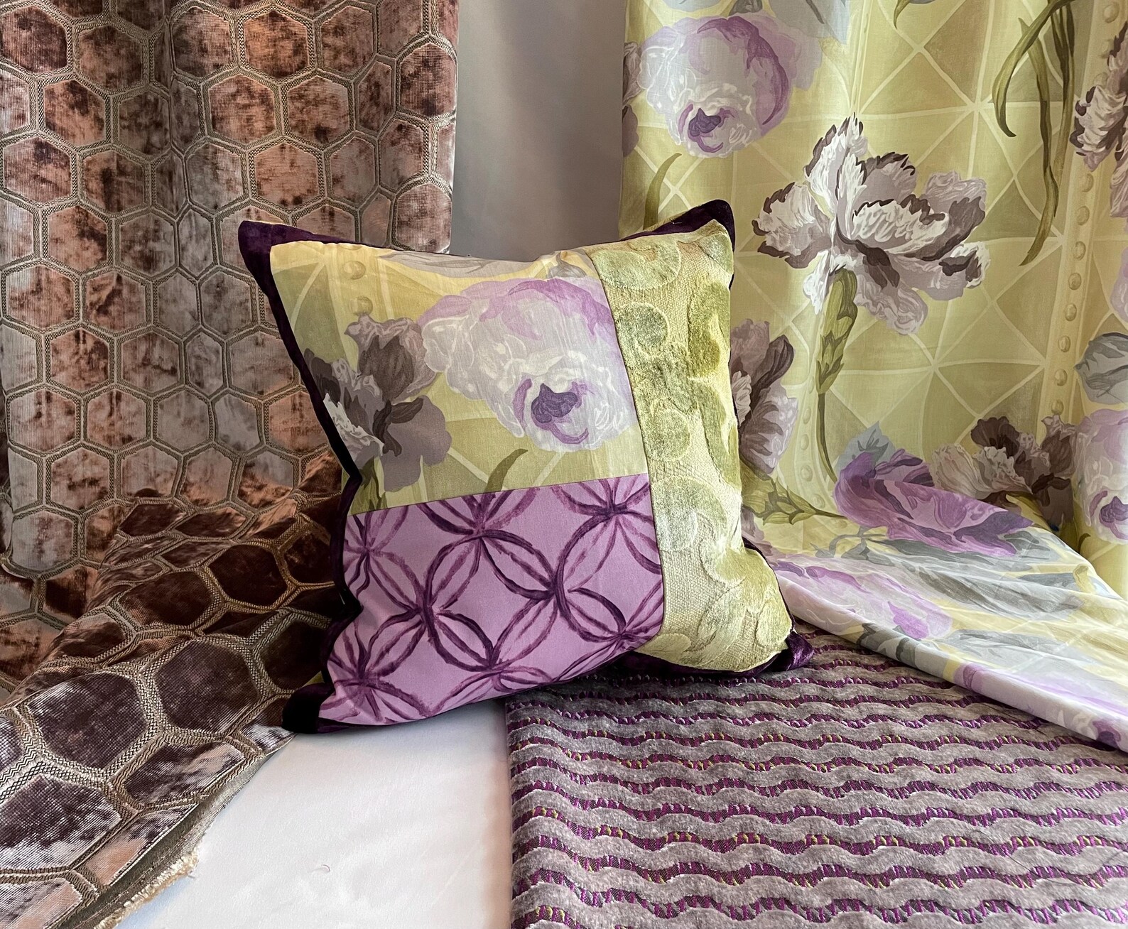 Designers Guild "dujardins" Purple and Green, Printed Linen Curtain ...