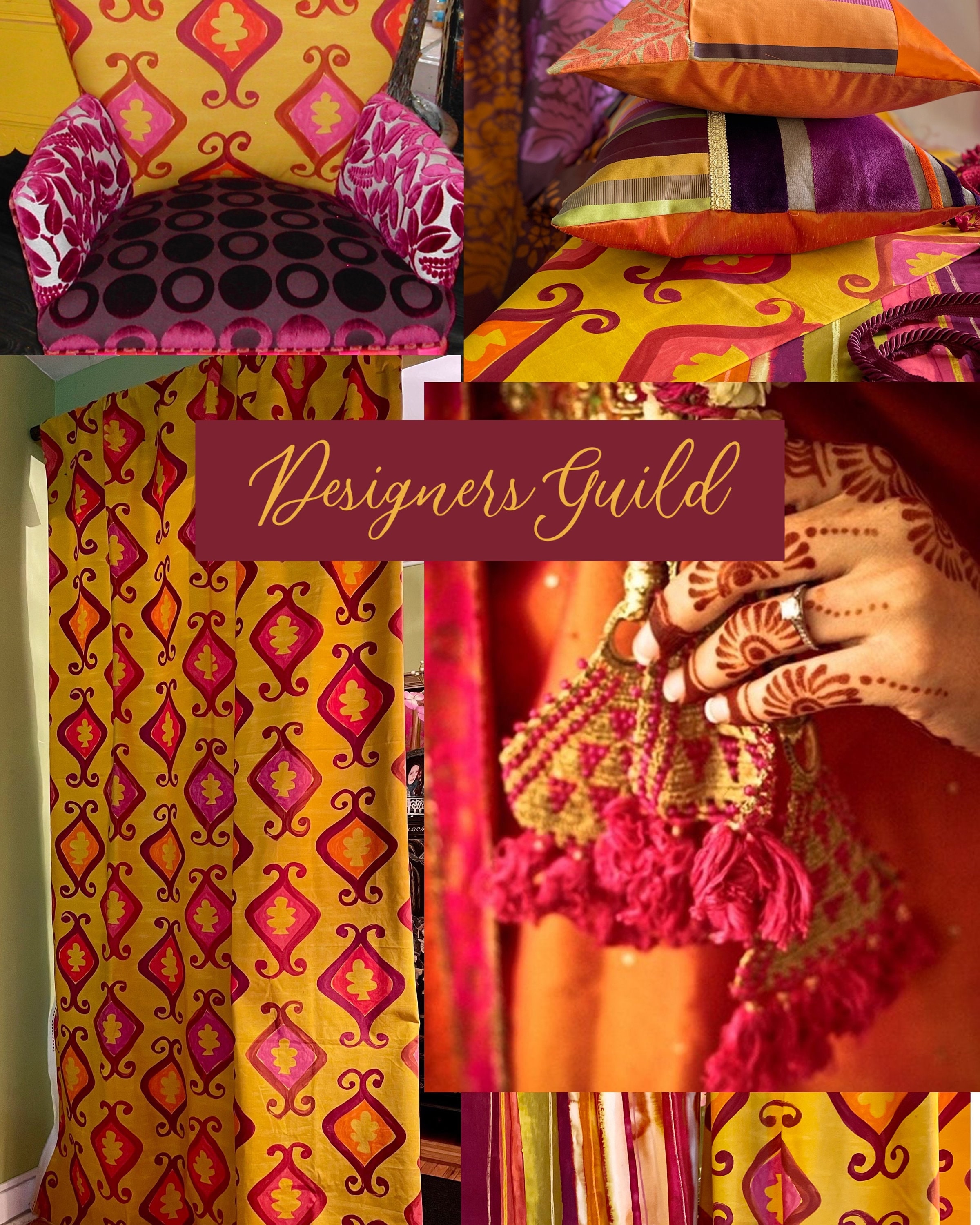 Designers Guild Fabrics odhni Yellow Pink and Orange, Printed Cotton ...