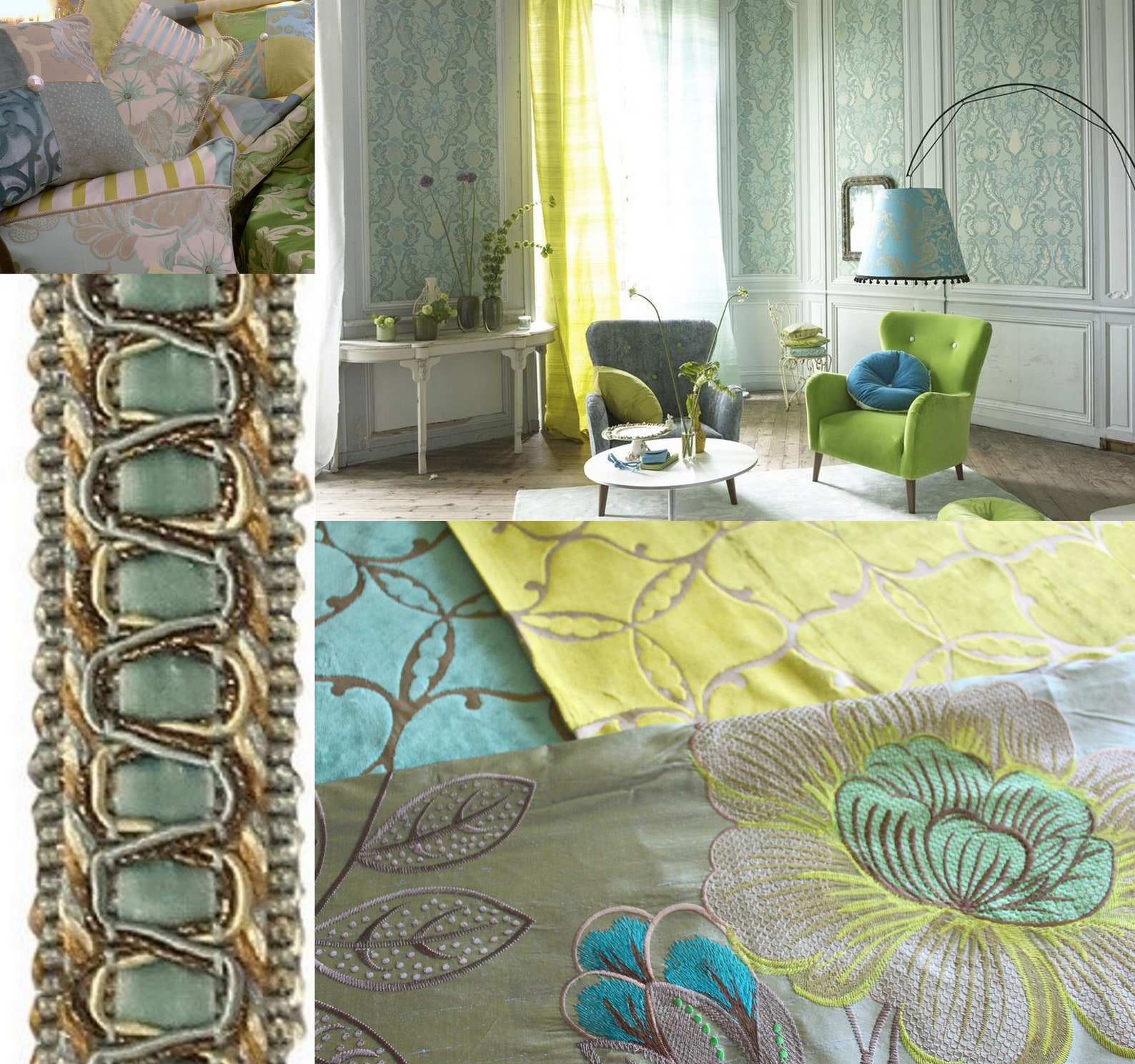 Designers Guild Fabric Aqua Blue Green Cotton Print Curtain | Etsy