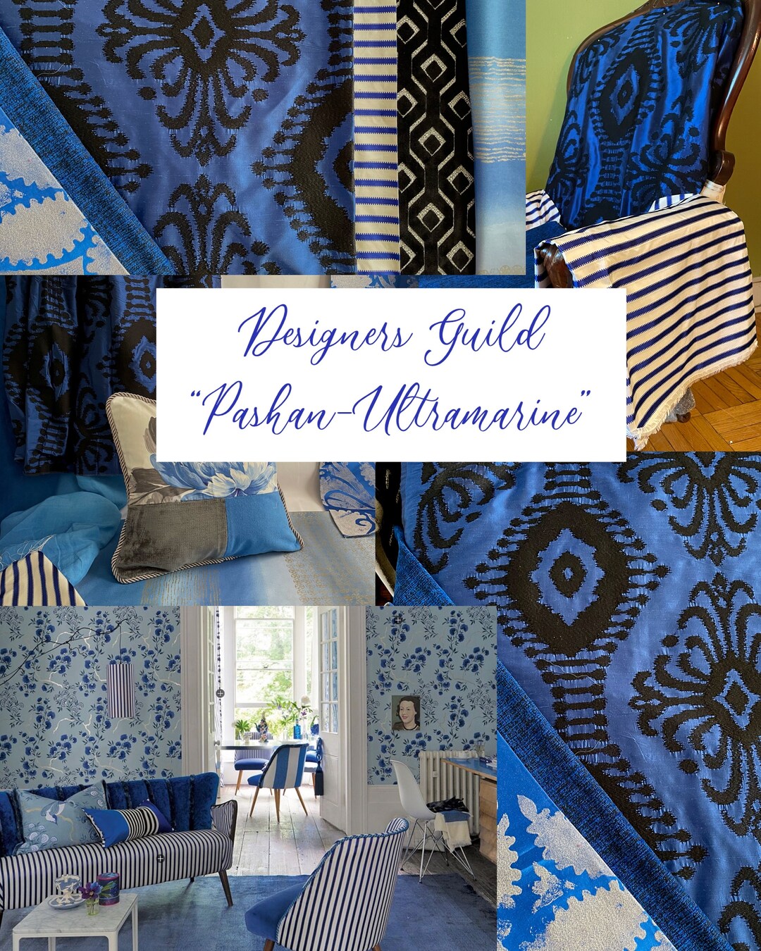 Designers Guild Fabric pashan Embroidered Blue and Black Silk Curtain ...