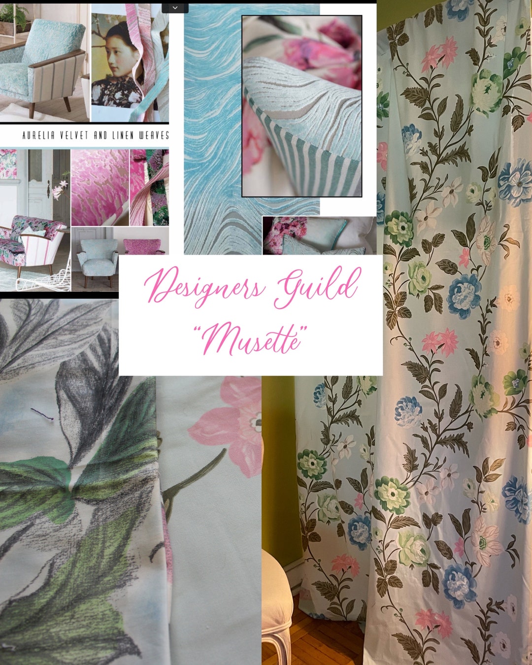 Designers Guild Fabric, musette Aqua Blue, Printed Cotton Curtain ...