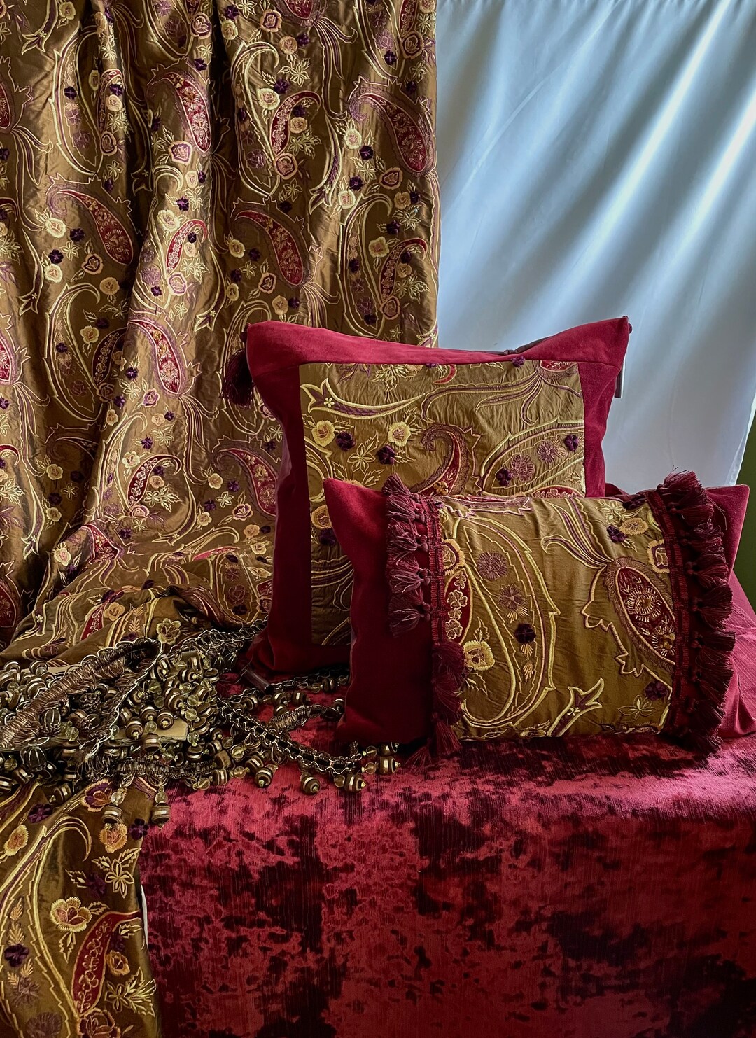 4 Piece, Bohemian Style, Copper and Burgundy, Bedding Set Throw ...