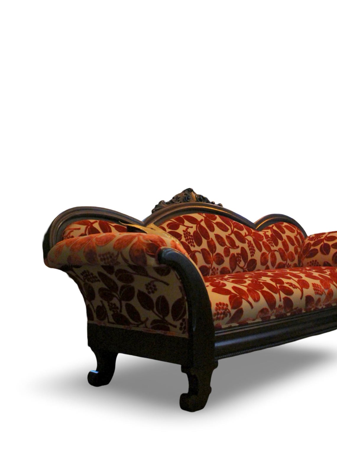 Upcycled-antique Victorian- Upholstered Sofa- Terra Cotta- Cut Velvet ...