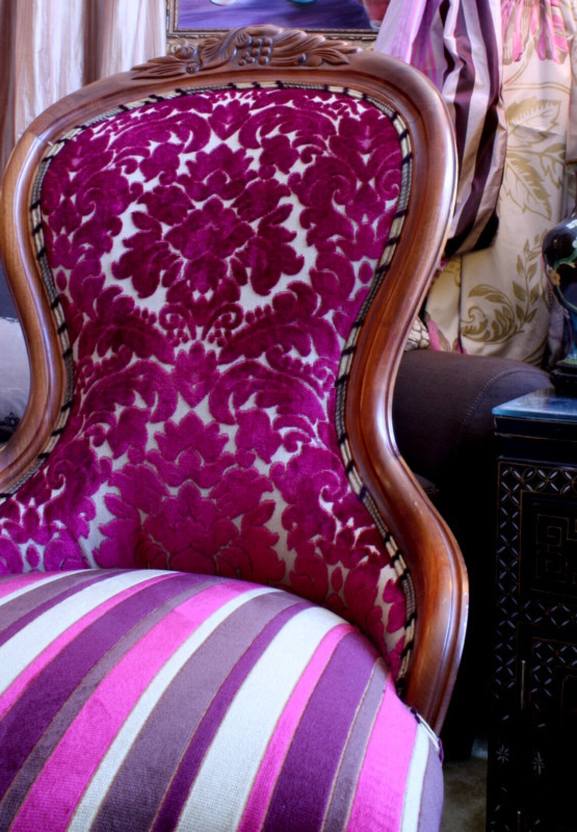Upcycled, Upholstered Antique Victorian Chair, Bohemian Style, Purple ...