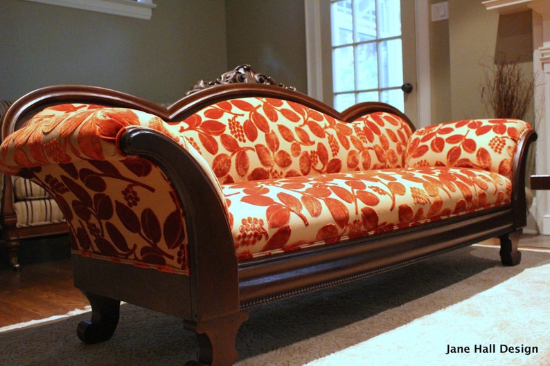 Upcycled-antique Victorian- Upholstered Sofa- Terra Cotta- Cut Velvet ...