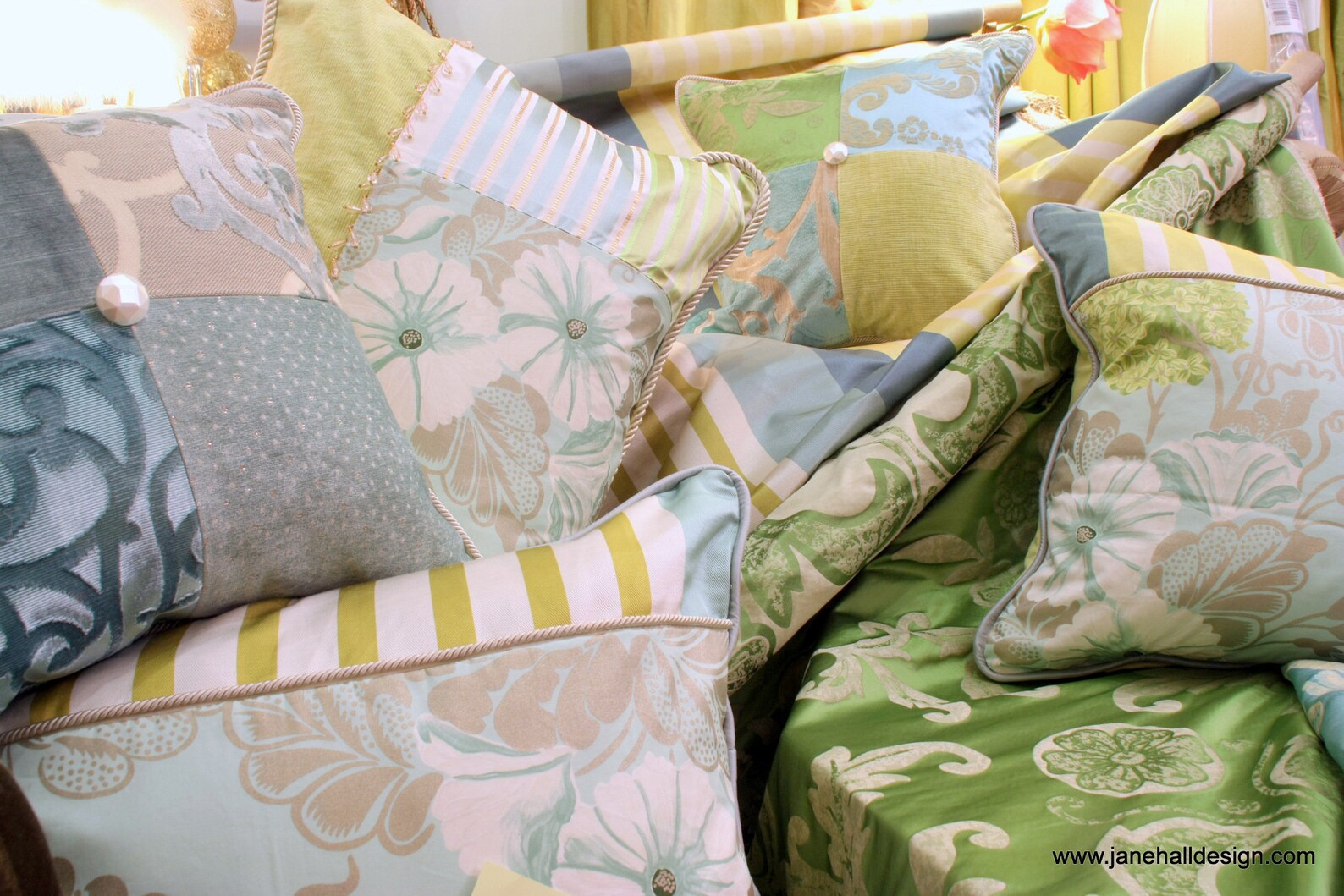 Designers Guild Fabric Aqua Blue Green Cotton Print Curtain | Etsy