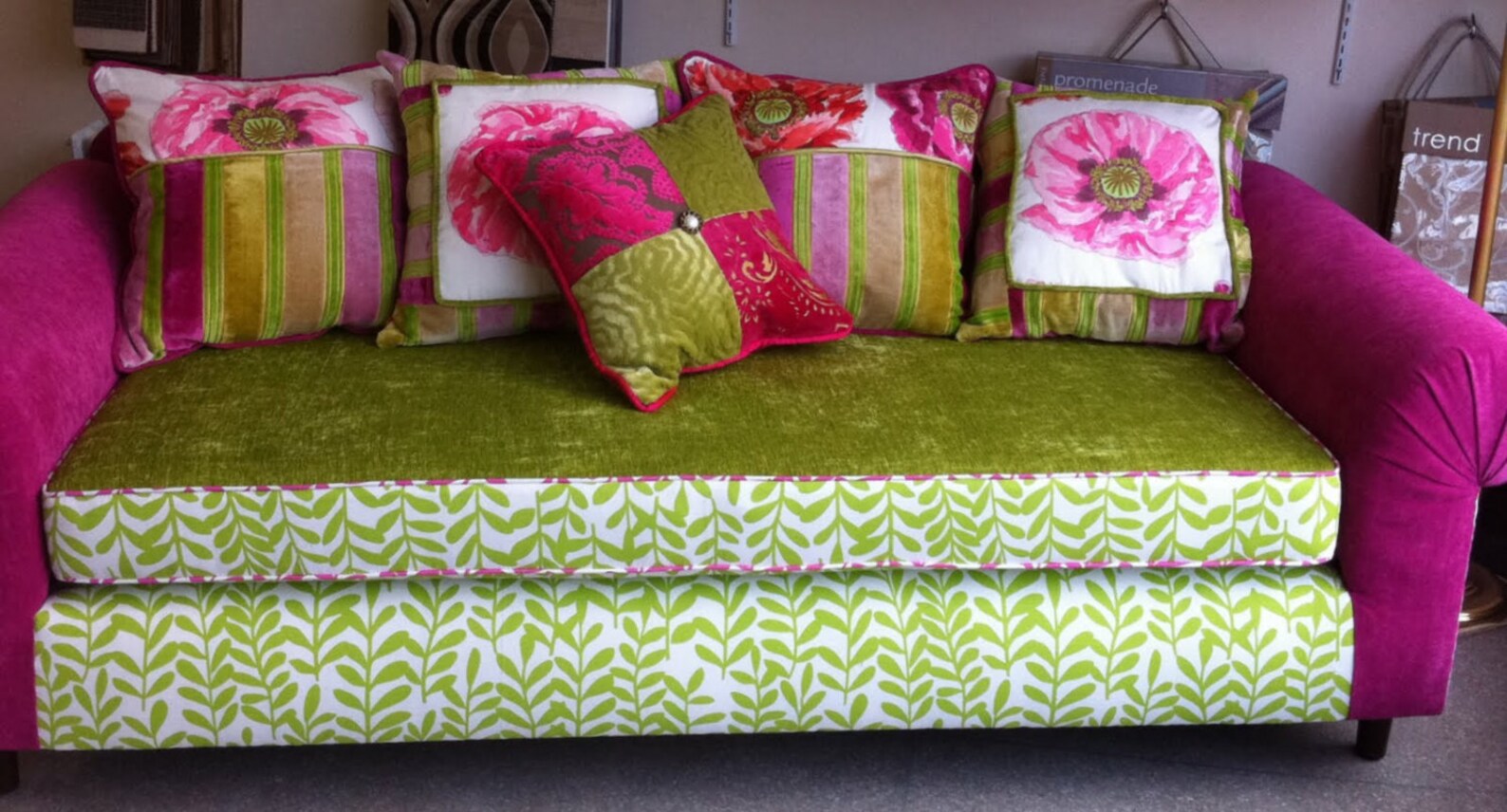 Upcycled Sofa Decorative Pillows Pink and Green Designers | Etsy