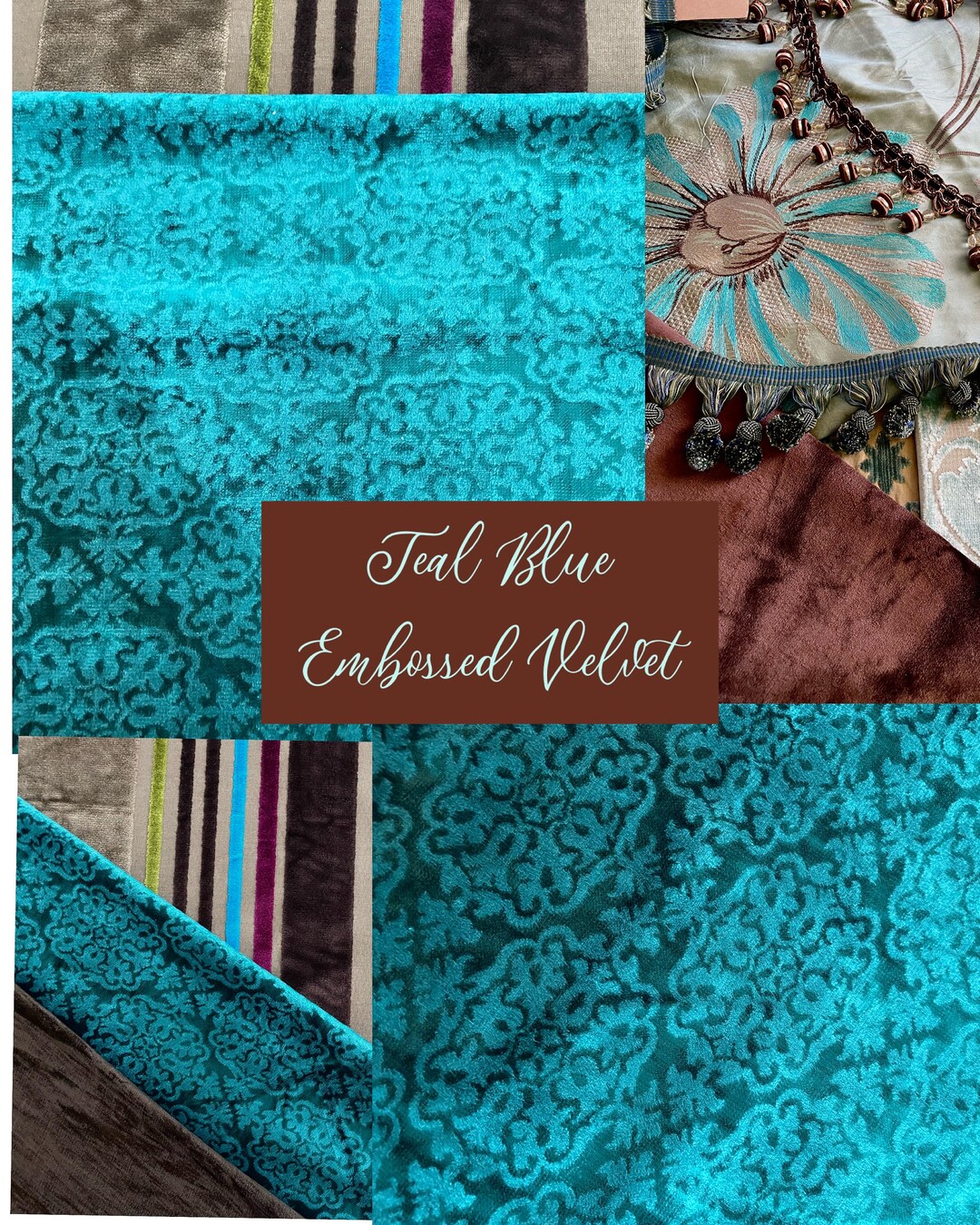 50% Off Robert Allen Fabric Teal Embossed Velvet Upholstery - Etsy