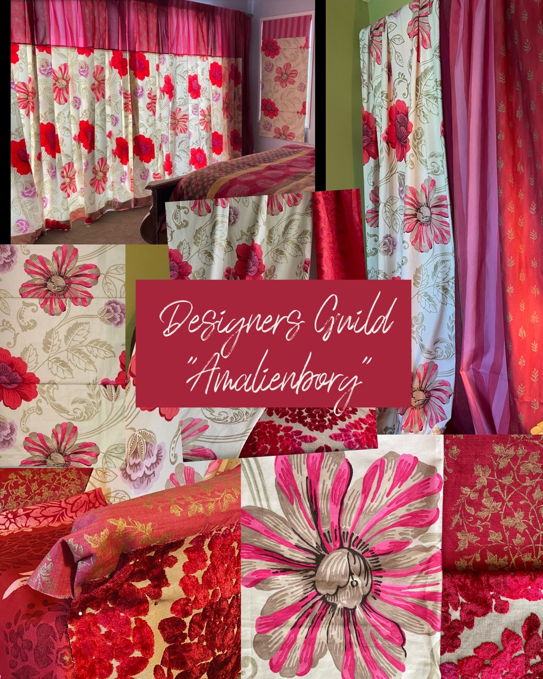 Designers Guild Fabric amalienborg Cherry Red and Purple Printed Cotton ...