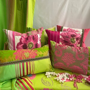 Curtain Panels- Roman Blinds, Designers Guild- Lime Green- Pink Silk ...