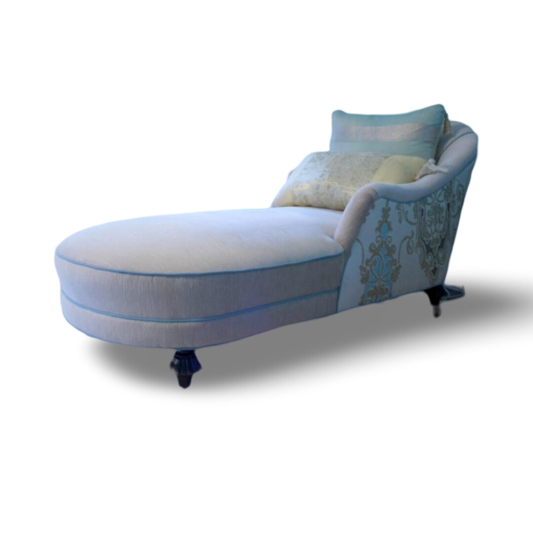 Upcycled, Upholstered- 1940's Chaise Lounge- Aqua Blue- Beige ...