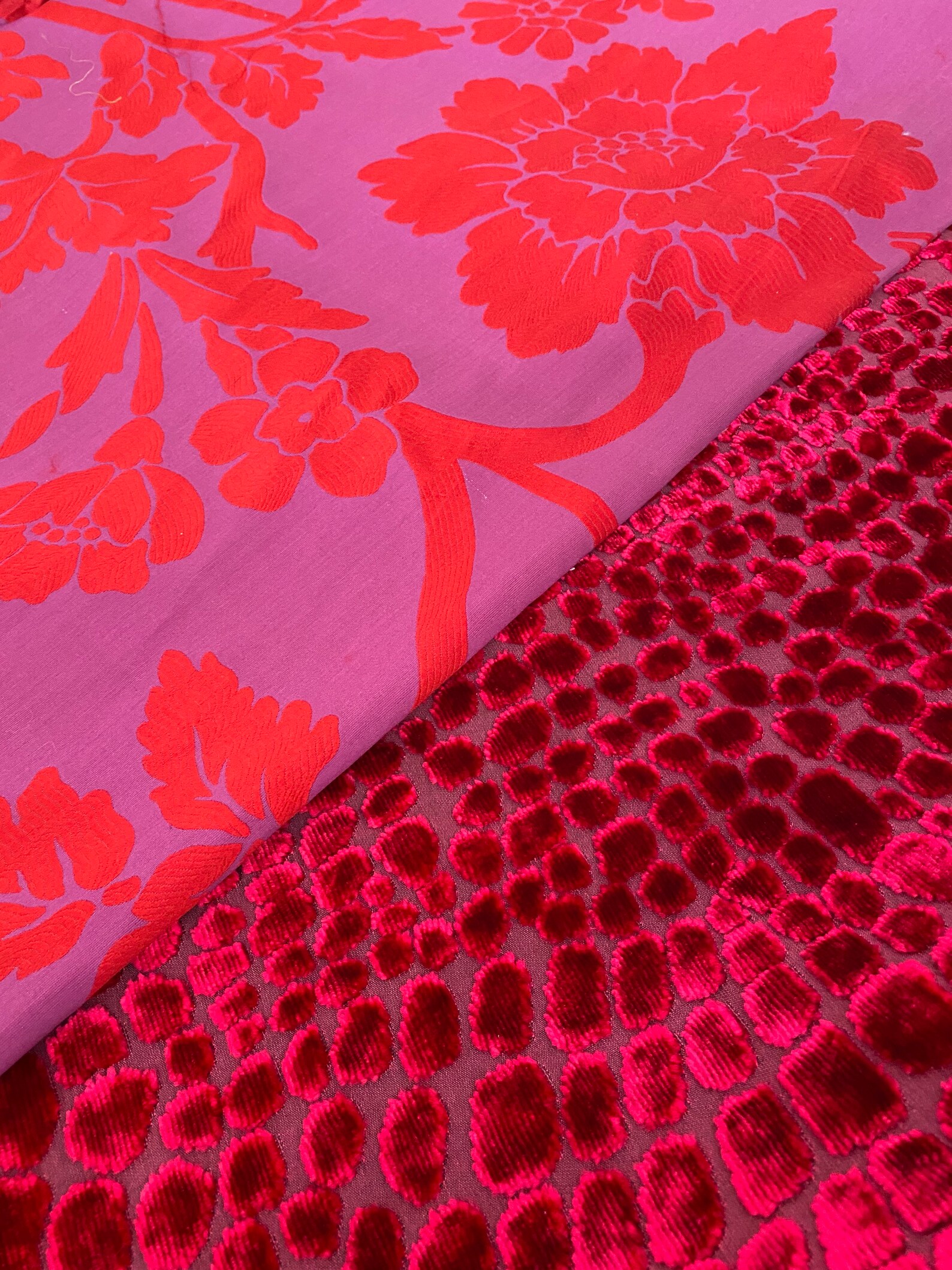 Designers Guild Fabrics, "nabucco" Cherry Red, Cut Velvet Fabric, From ...