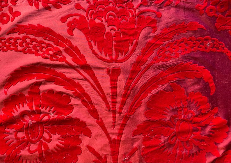 Designers Guild Red Flocked Silk- Damask Pattern -curtain- Home Fabric ...