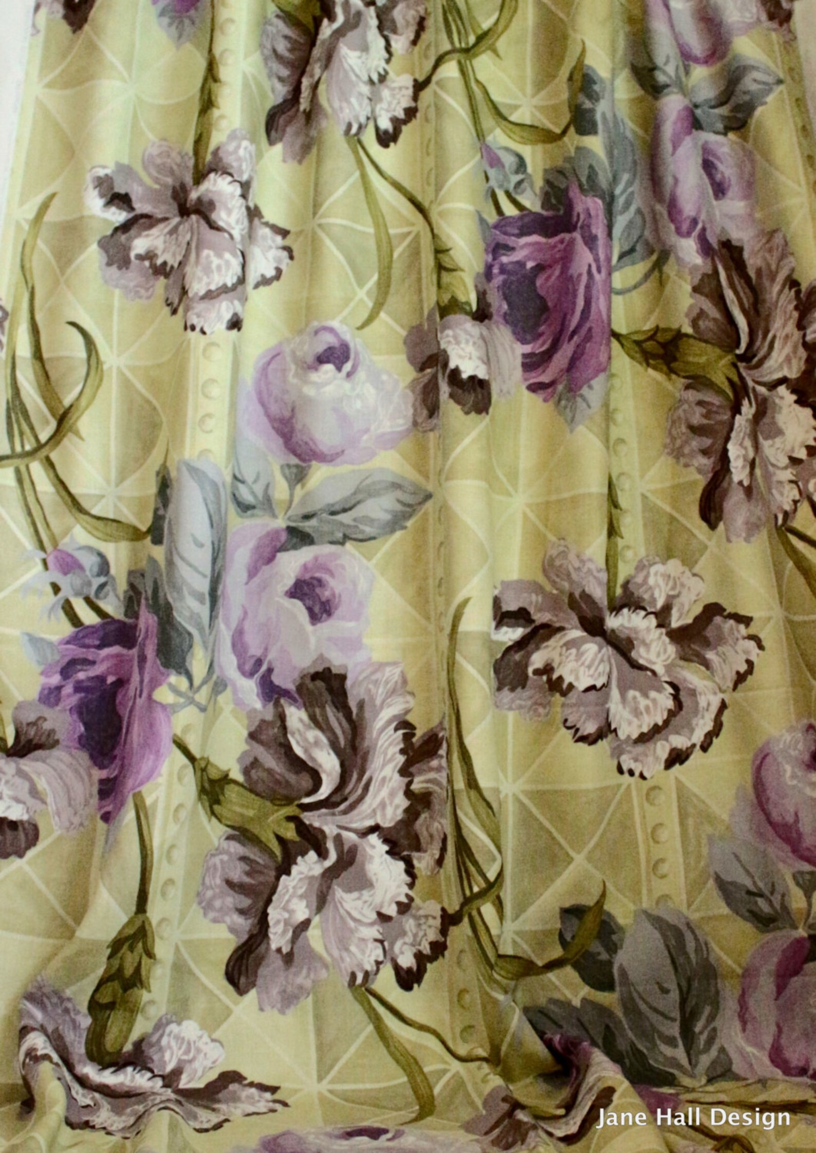 Designers Guild "dujardins" Purple and Green, Printed Linen Curtain ...