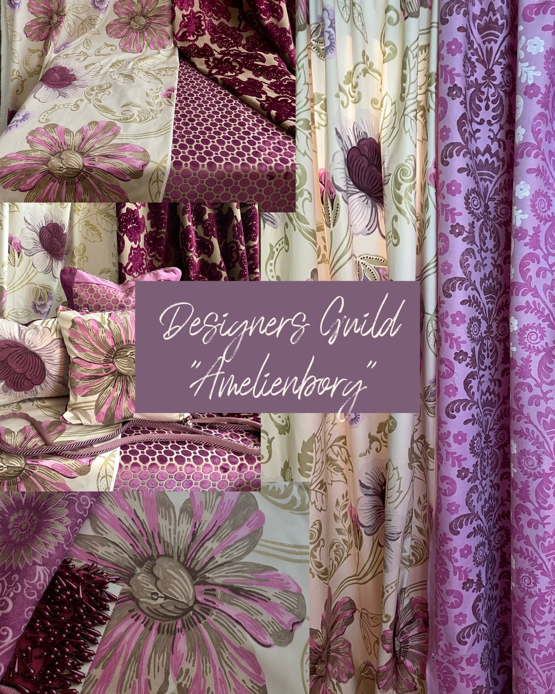 Designers Guild Fabric, amelienborg Purple and Cream Floral Pattern ...