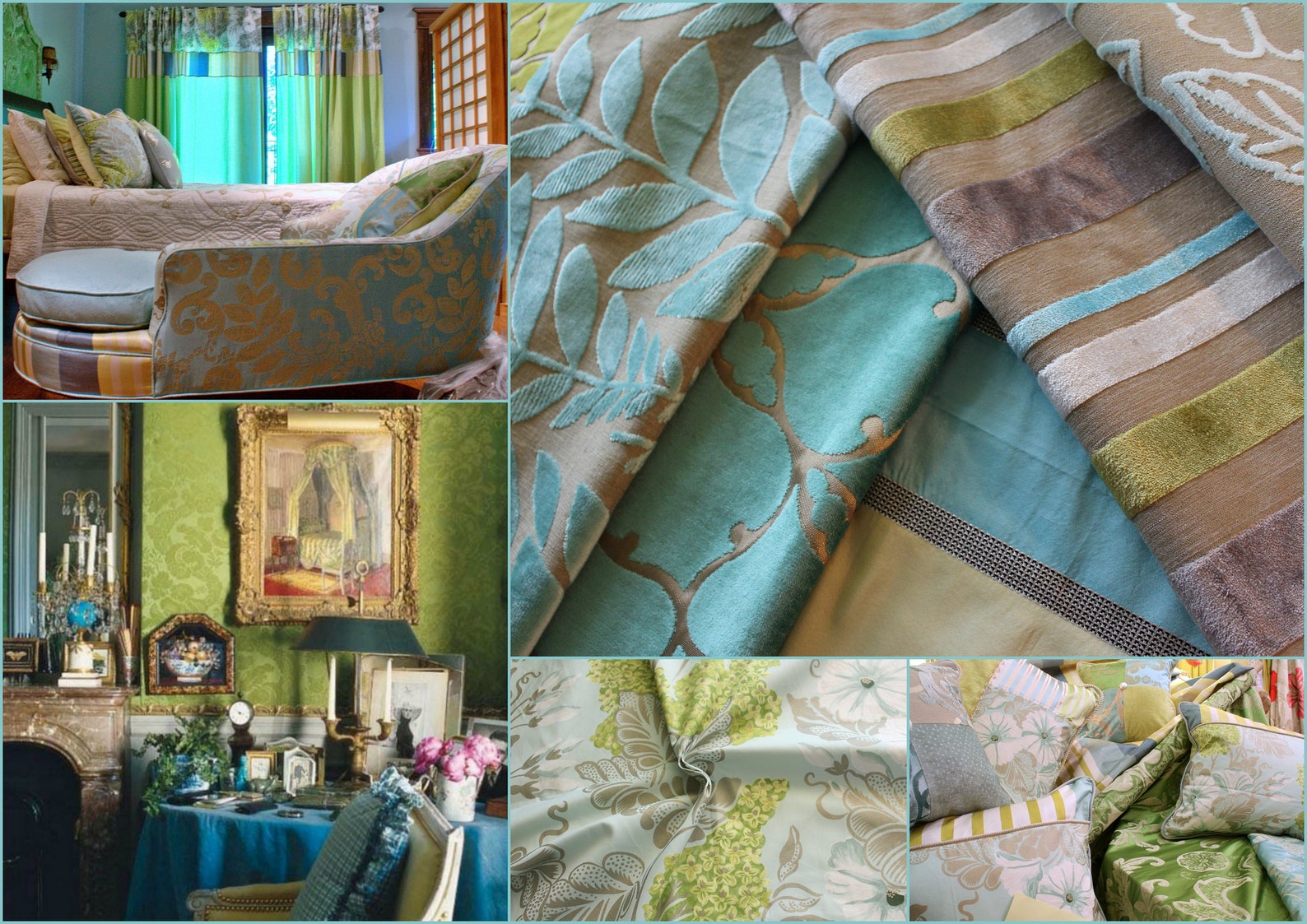 Designers Guild Fabric Aqua Blue Green Cotton Print Curtain | Etsy