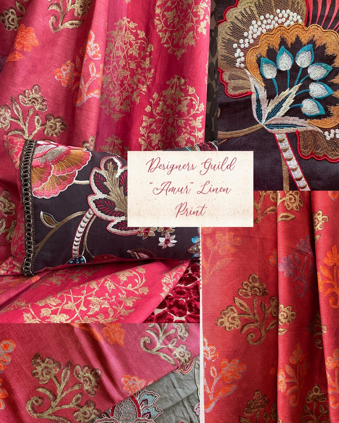 Designers Guild Fabrics, Amru Pink Rot Bedruckter Leinen Vorhang und ...