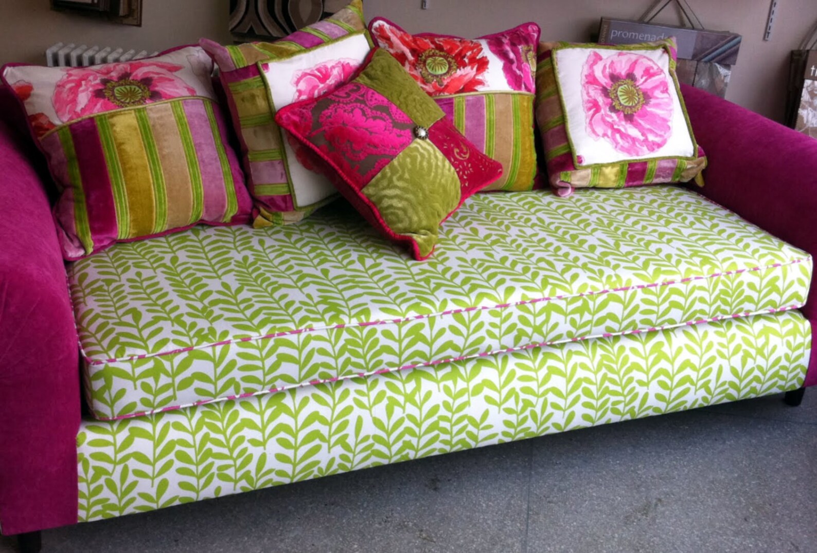 Upcycled Sofa Decorative Pillows Pink and Green Designers | Etsy