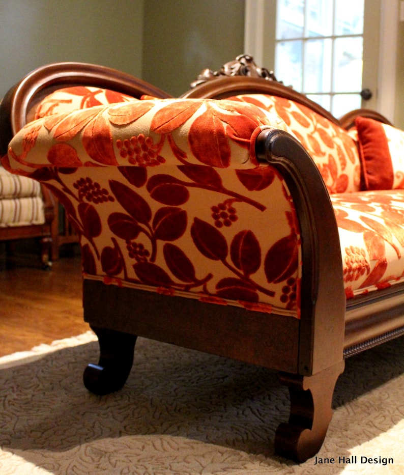 Upcycled-antique Victorian- Upholstered Sofa- Terra Cotta- Cut Velvet ...