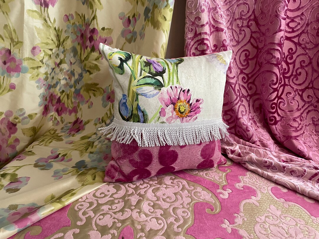 Designers Guild Pavot Pillow Cover: Mauve Purple Green Cut Velvet - Etsy UK