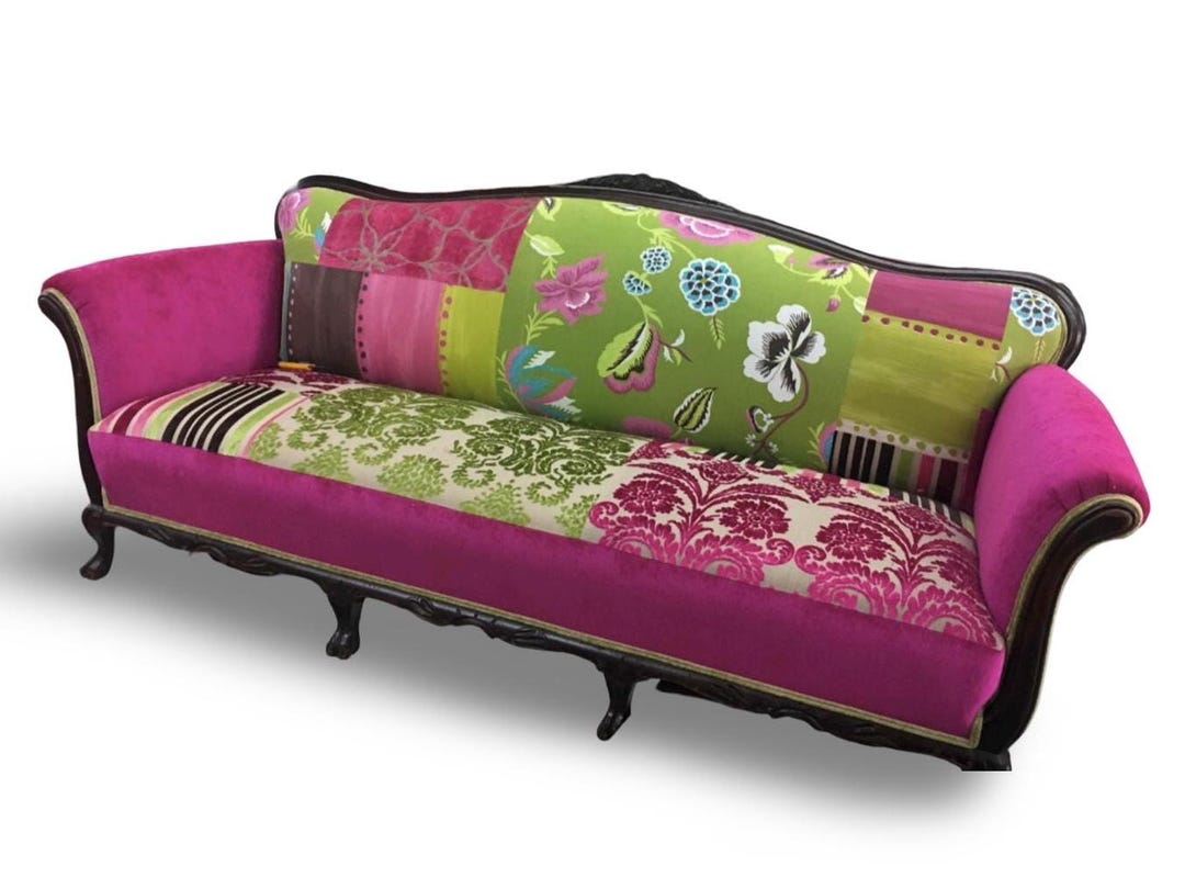 Upcycled 1920s Vintage Sofa: Designers Guild Pink & Green Velvet - Etsy