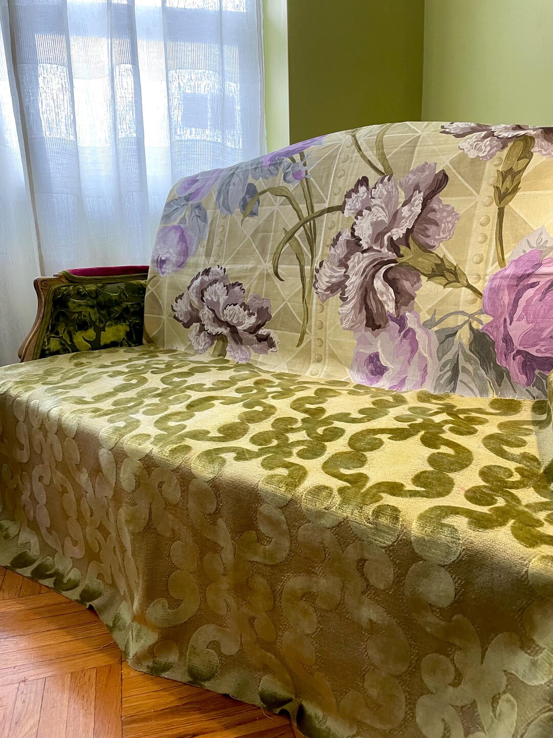 Designers Guild "dujardins" Purple and Green, Printed Linen Curtain ...