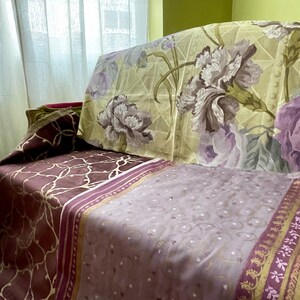 Designers Guild "dujardins" Purple and Green, Printed Linen Curtain ...