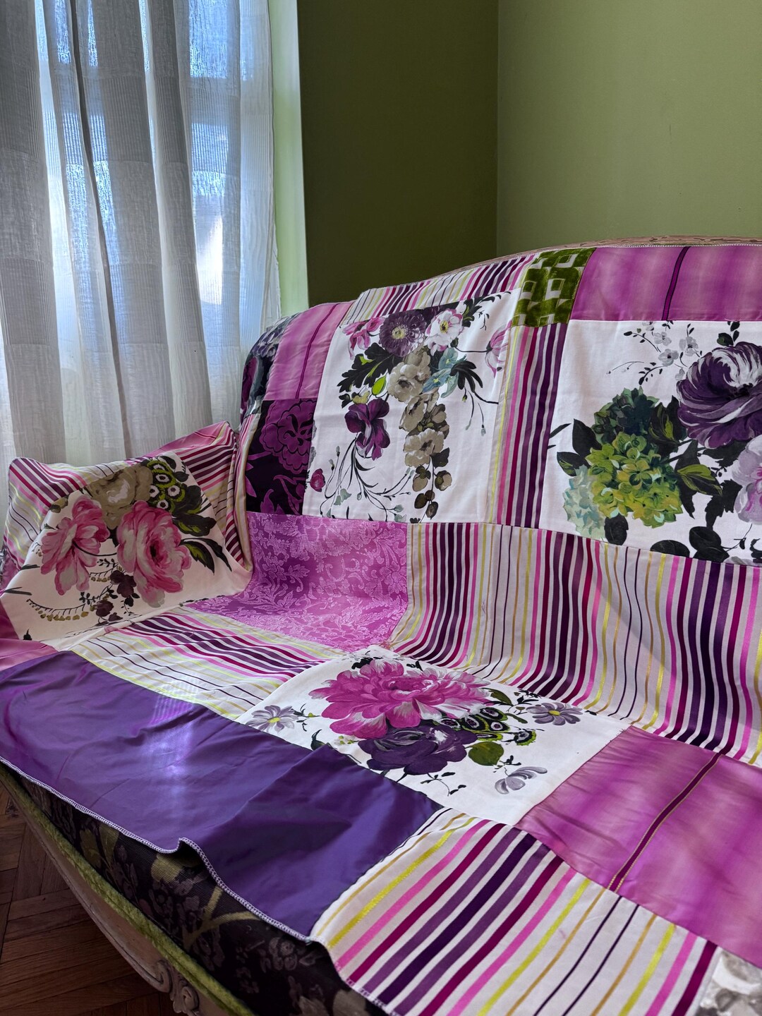 Designers Guild-quilted Fabric -mauve -purple - Green- Cotton -velvet ...