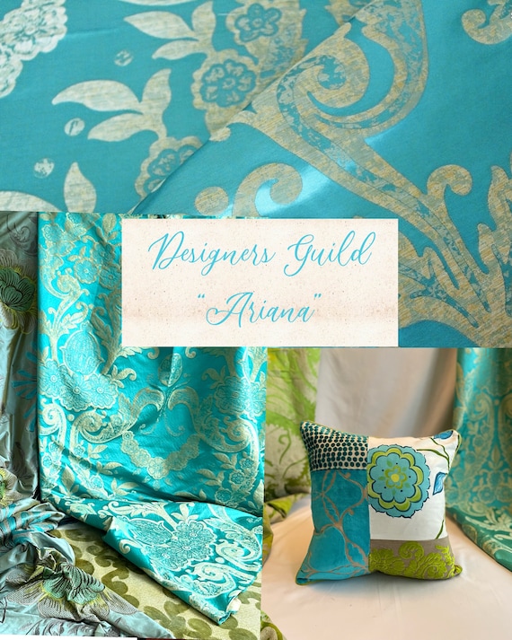 Designers Guild Fabric ariana Turquoise Woven Silk Satin Curtain and Upholstery Fabric From Jane Hall Design Etsy UK