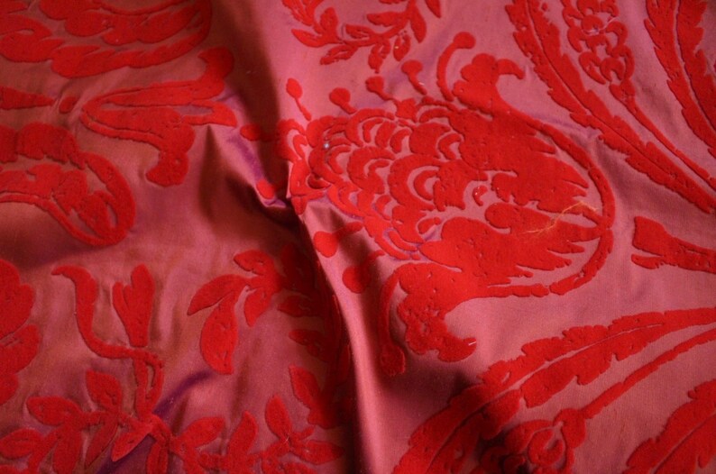 Designers Guild Red Flocked Silk- Damask Pattern -curtain- Home Fabric ...