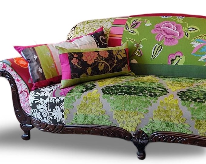 Upcycled, Upholstered- 1940's Chaise Lounge- Aqua Blue- Beige ...