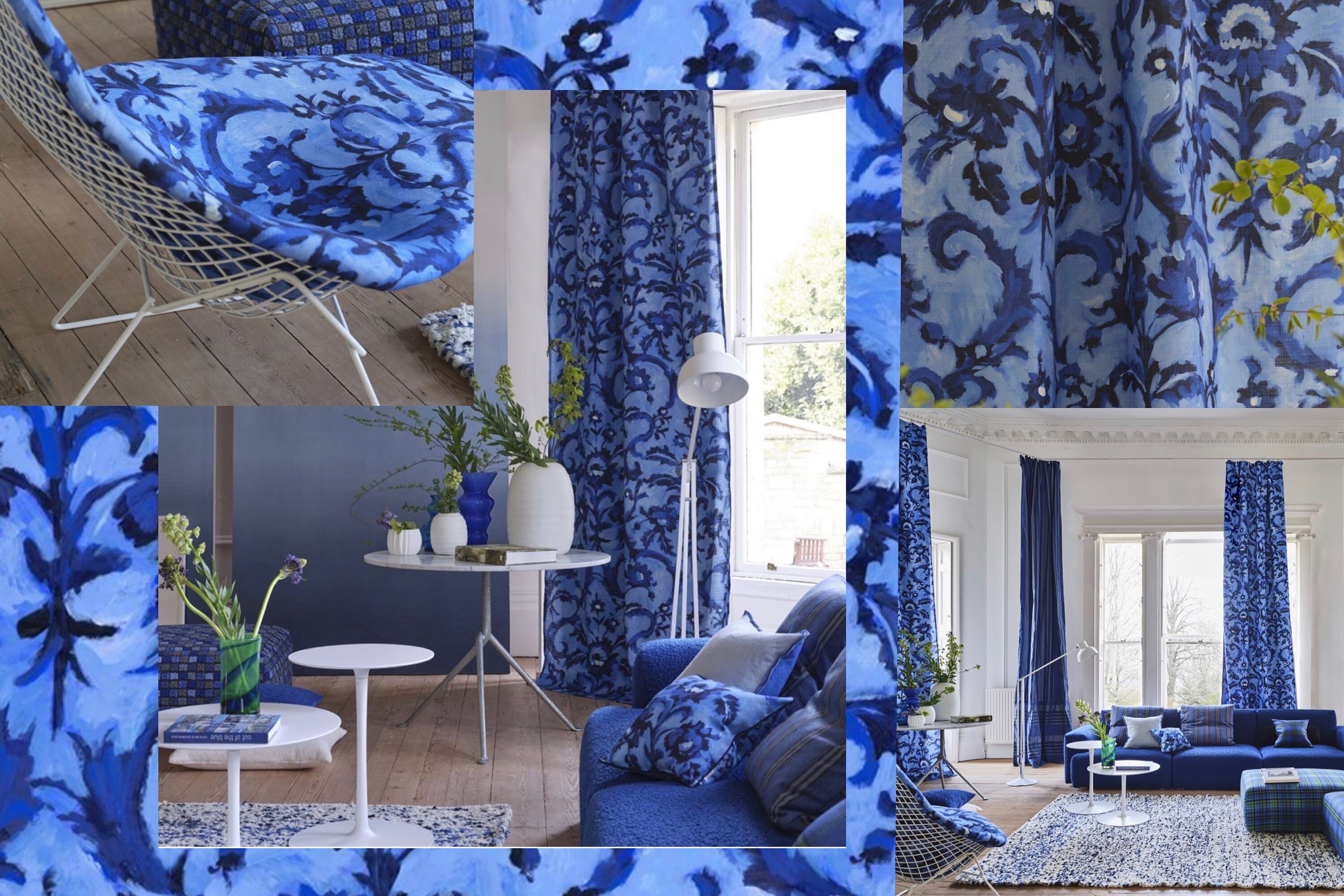 Designers Guild Fabric, "guerbois COBALT”, Linen- Viscose-damask ...