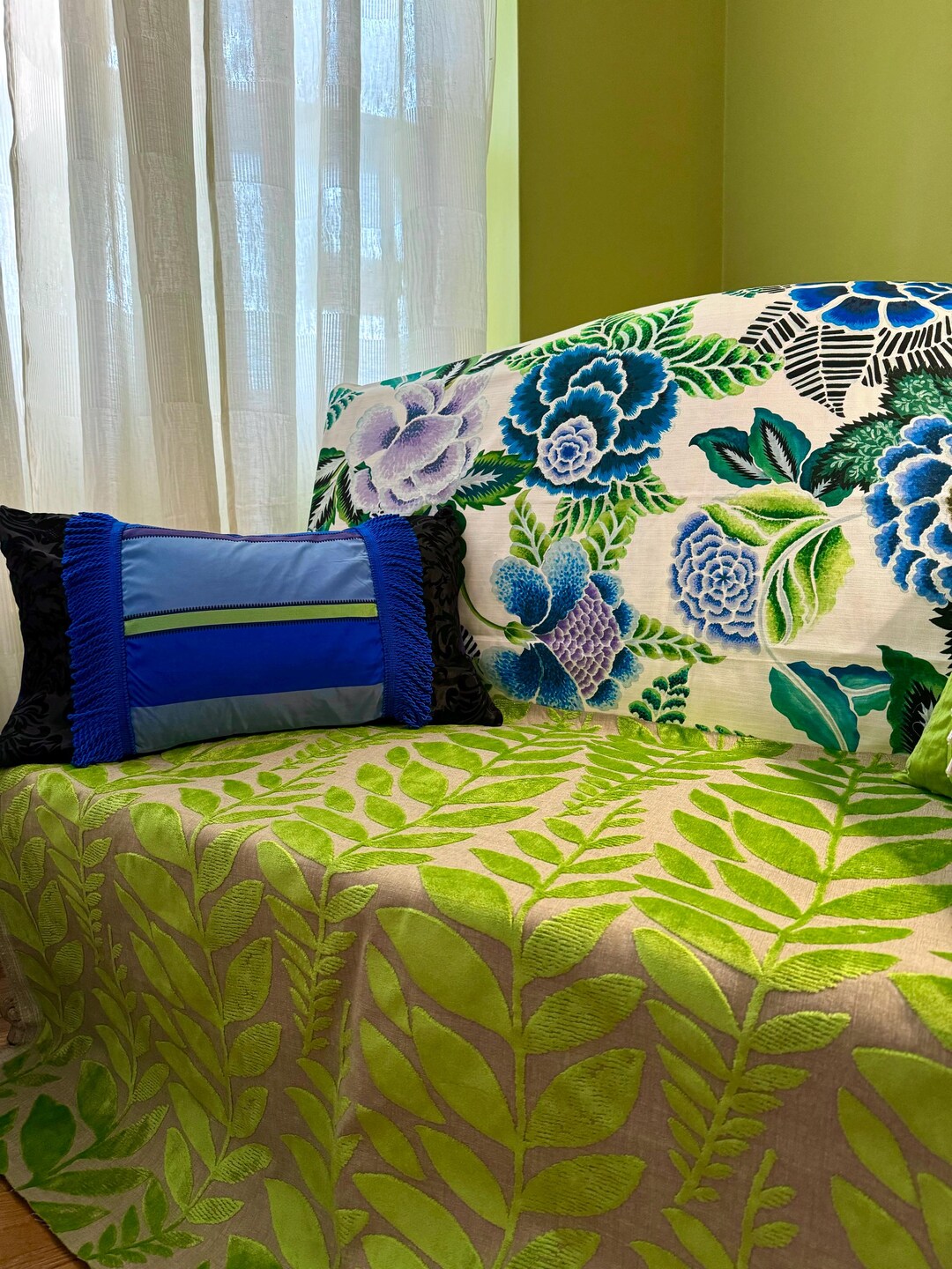 Upcycled Antique Loveseat: Rose & Leaf Print Velvet, Custom Design - Etsy