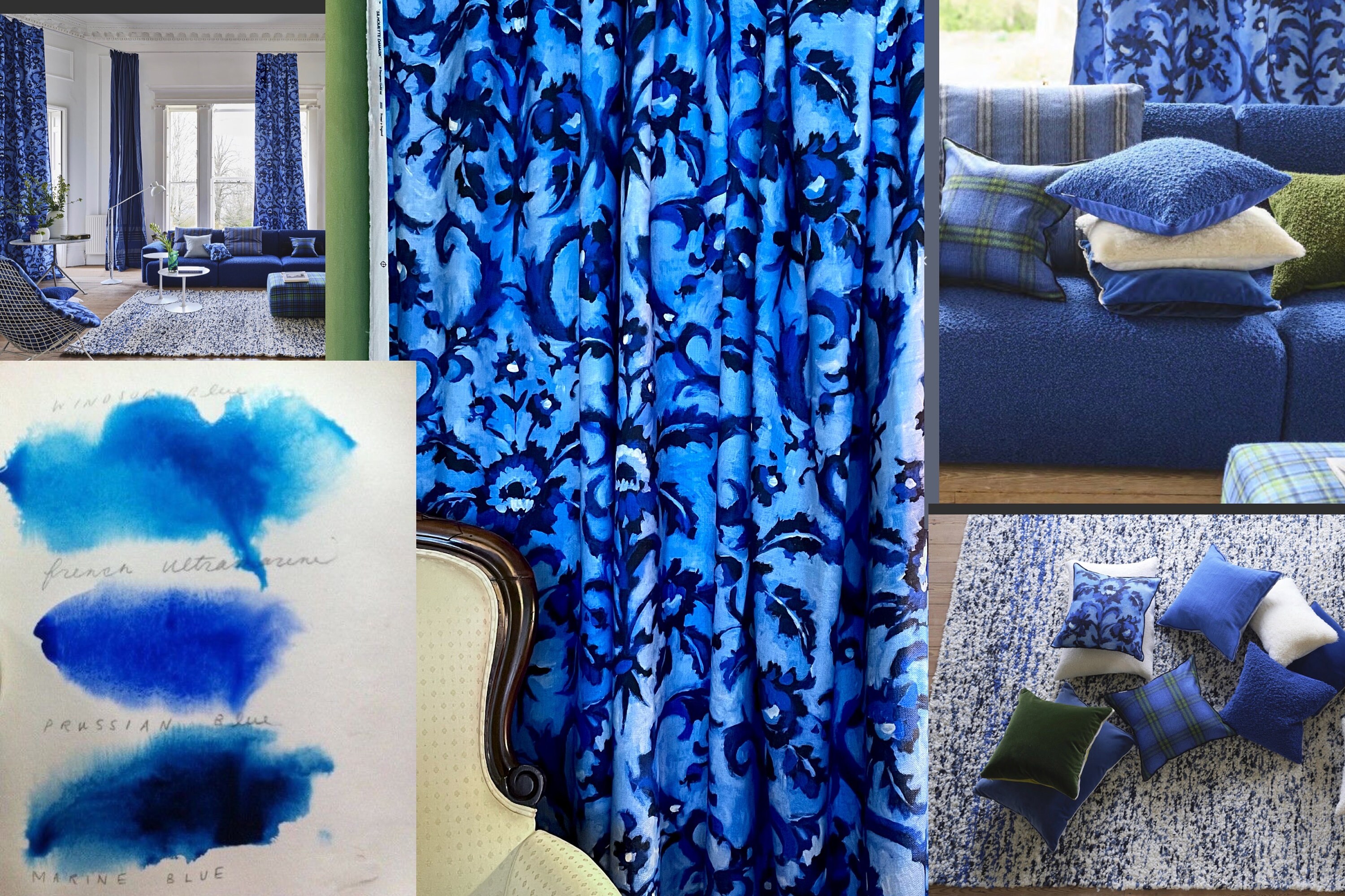 Designers Guild Fabric, "guerbois COBALT”, Linen- Viscose-damask ...