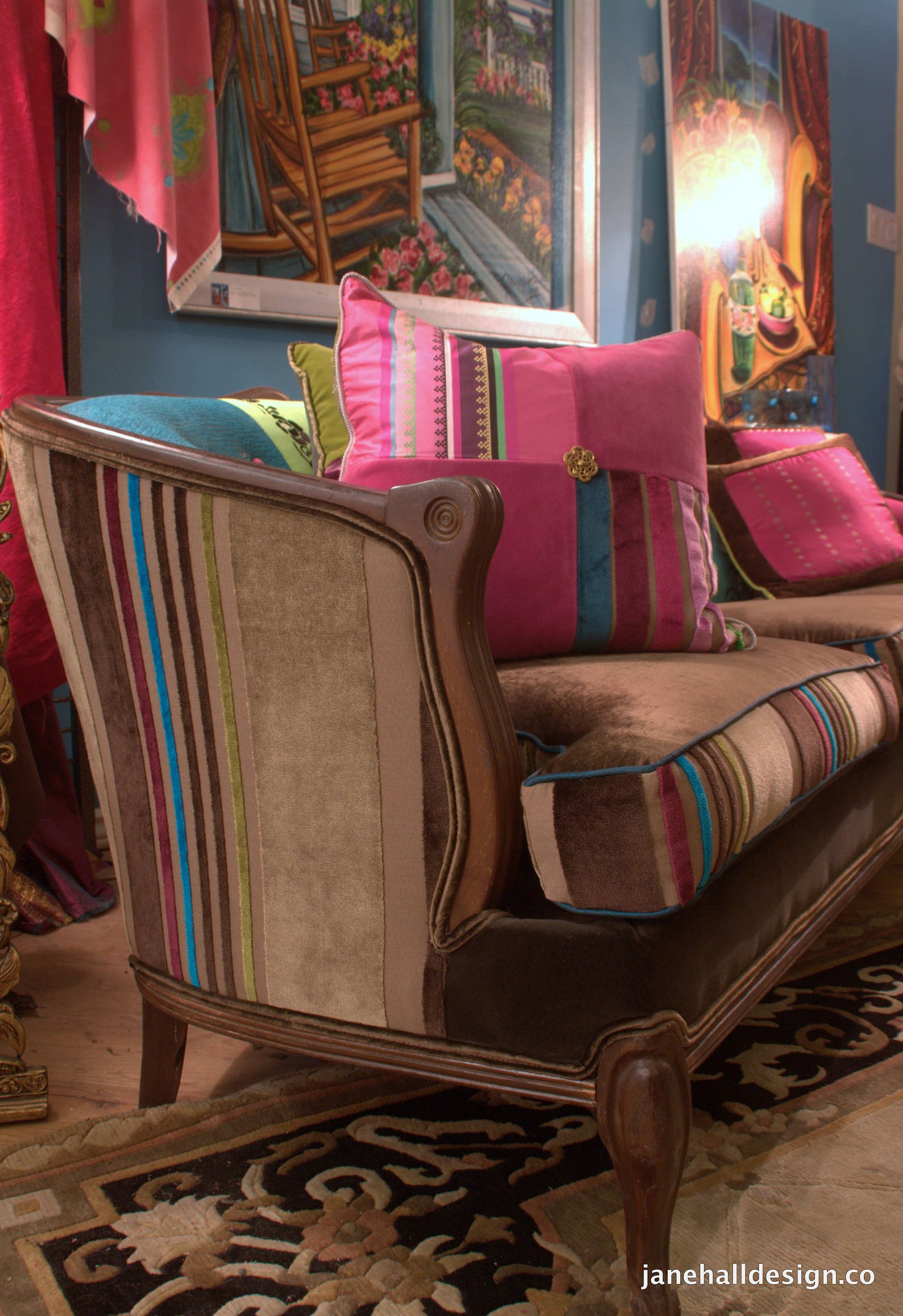 Designers Guild-recycled-vintage Sofa Teal-brown-magenta Velvet and ...